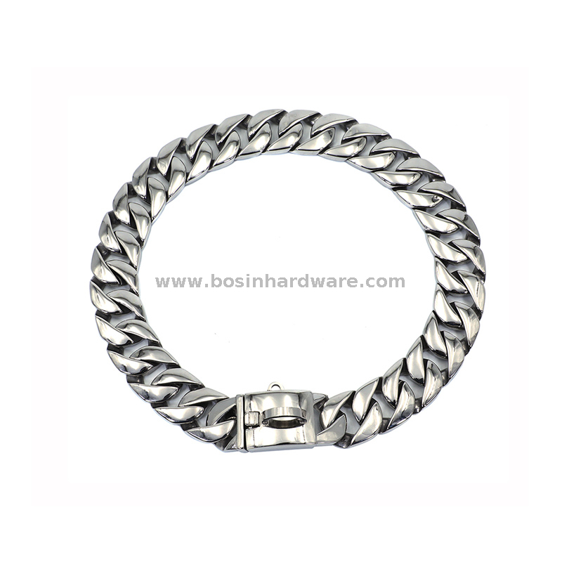 32mm Width Shiny Silver Stainless Steel Cuban Dog Chain Dog Collar ...